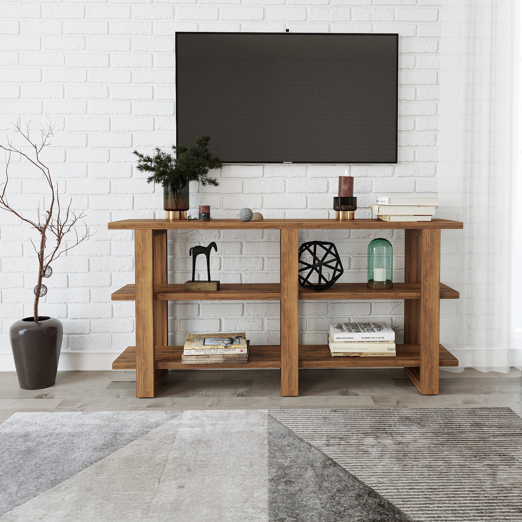 Harmony Console - TV Unit/Low Shelf - Solid Teak Wood