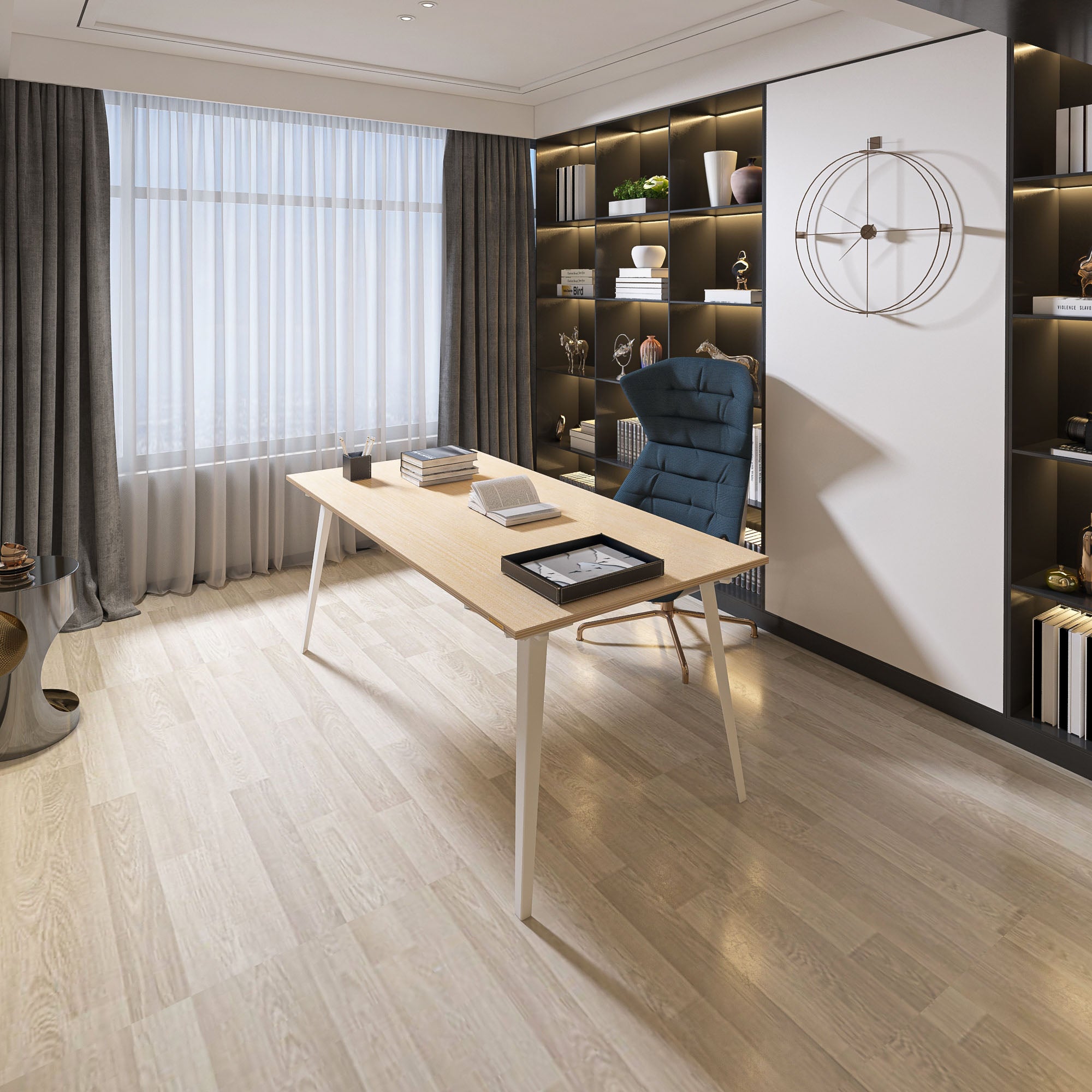 Takeshi Desk Pro (5x2.5 feet) - White Oak | White Legs Study Table